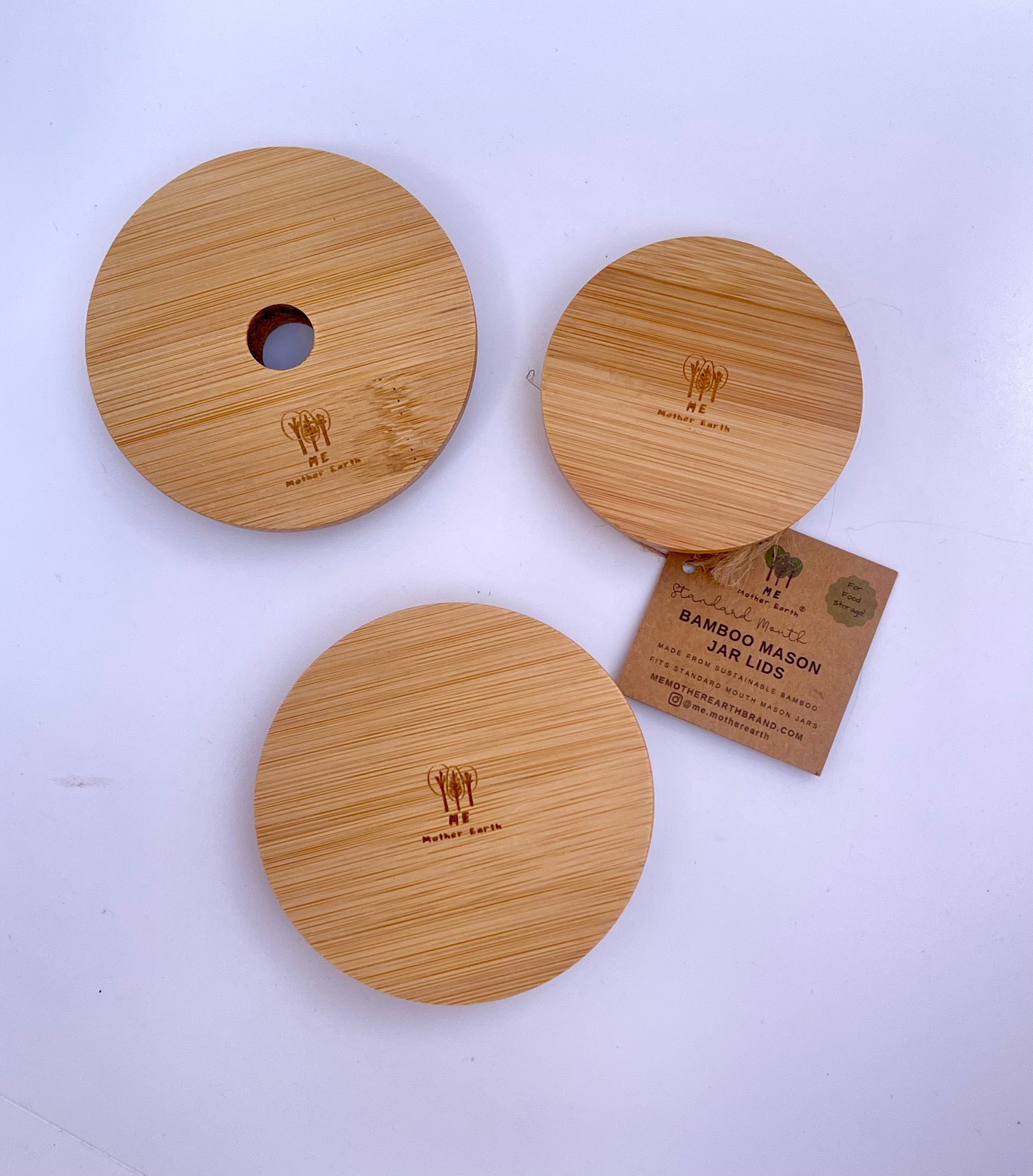 ME Mother Earth Bamboo Mason Jar Lids/Bamboo Straw Lid | homefill